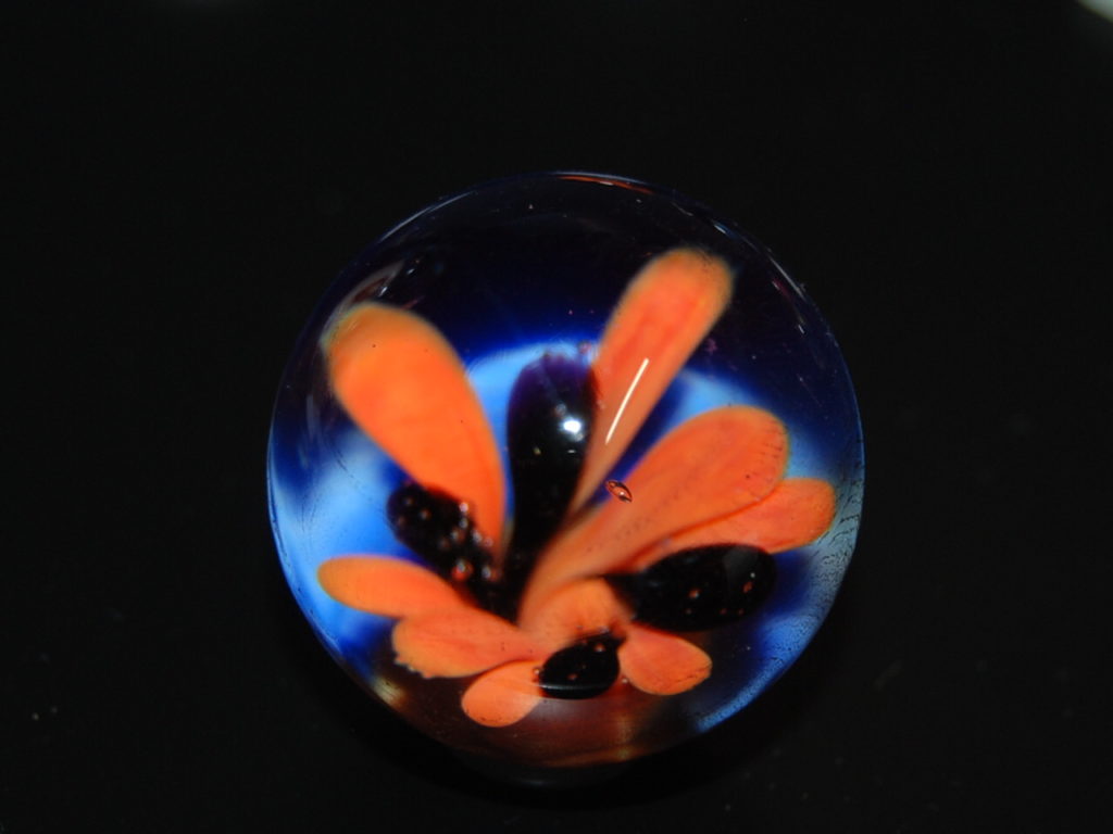 Mary's Flower Garden Art Glass Marble Two sided design - MarbleMary.Com