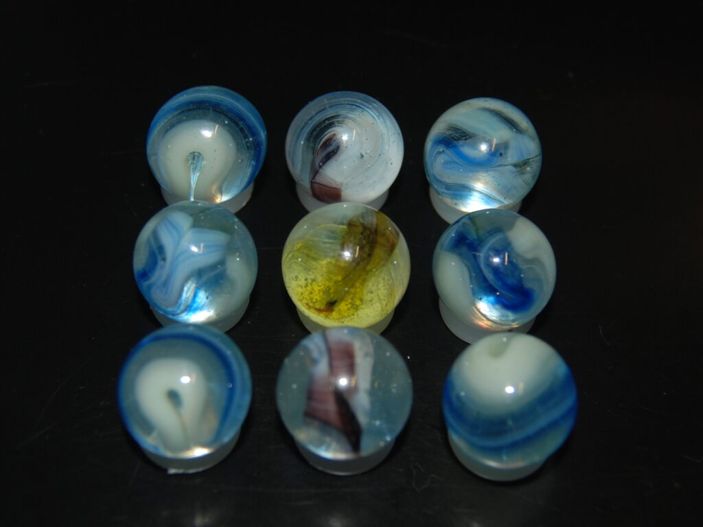 9 Jabo Classic Blue Frit Marbles Collector Set HTF - MarbleMary.Com