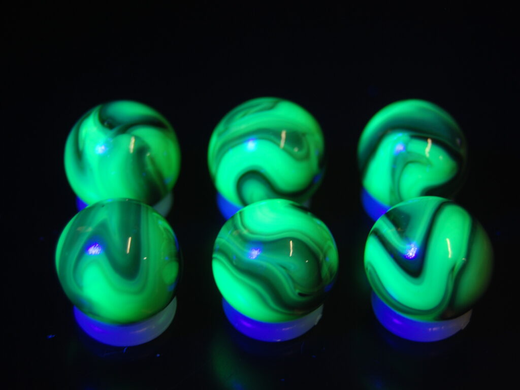 Jabo Classics Marbles Uranium Fluorescent Blacklight Glows - MarbleMary.Com